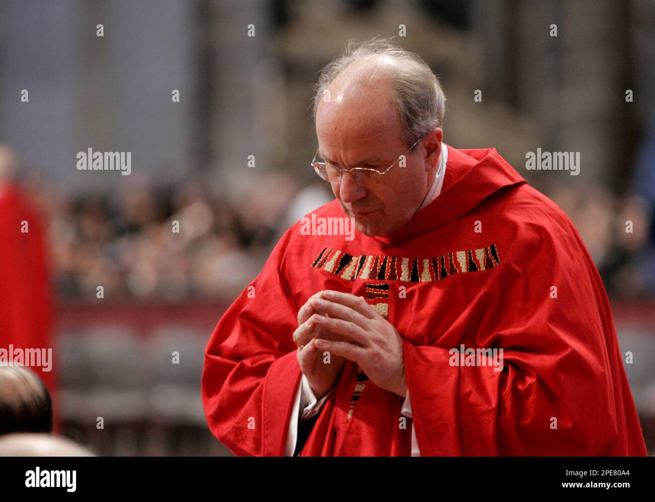Austrian Cardinal Christoph Schoenborn prays during a Mass in St. Peter ...
