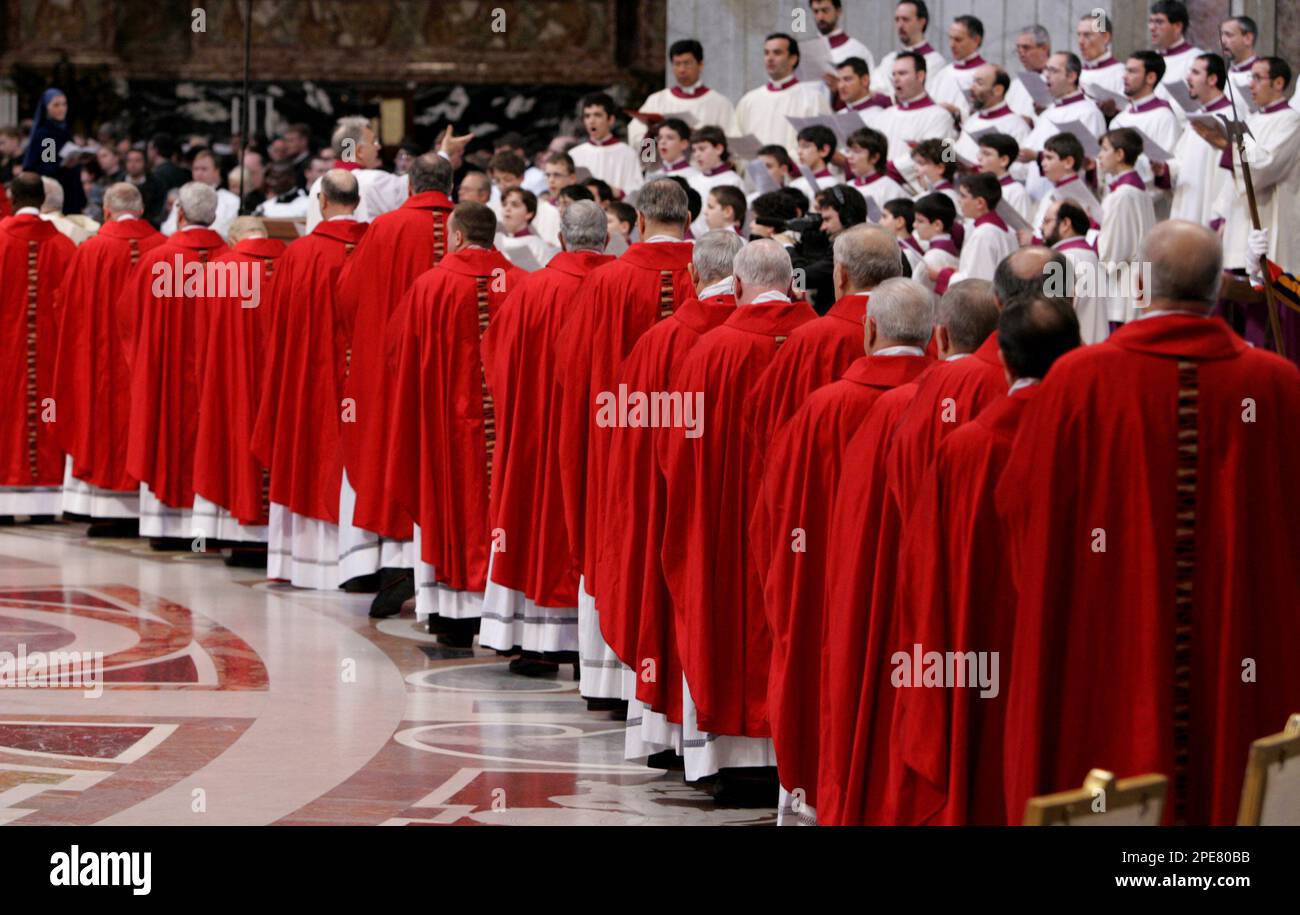 Cardinals walk in procession during a Mass in St. Peter's Basilica at ...