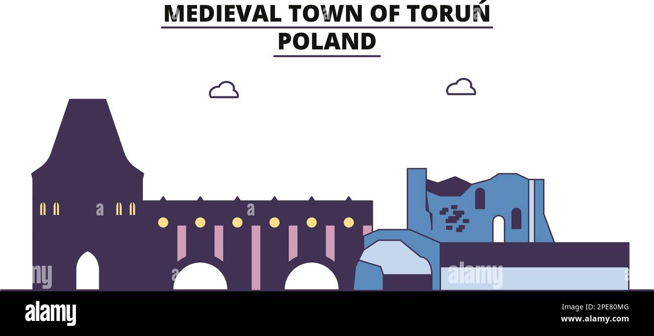 Poland, Torun City tourism landmarks, vector city travel illustration ...