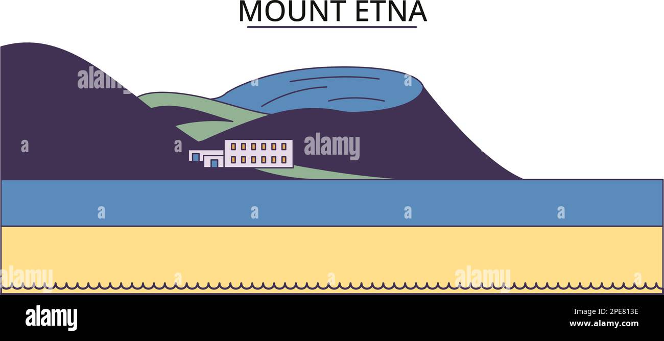 Italy, Mount Etna tourism landmarks, vector city travel illustration ...