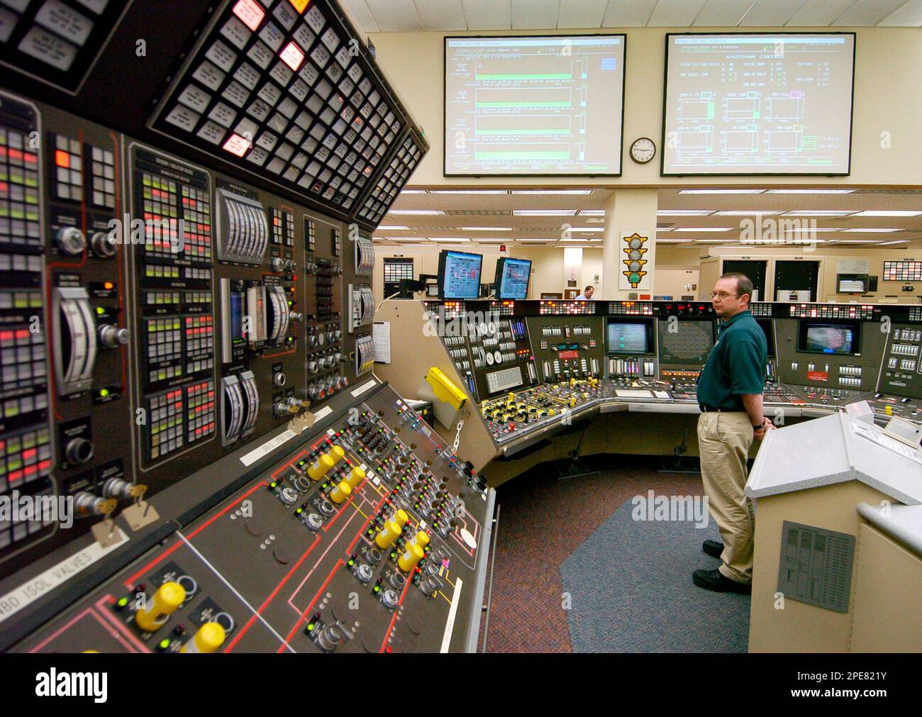 Operator Kevin Holko monitors the control room at the Perry Nuclear ...