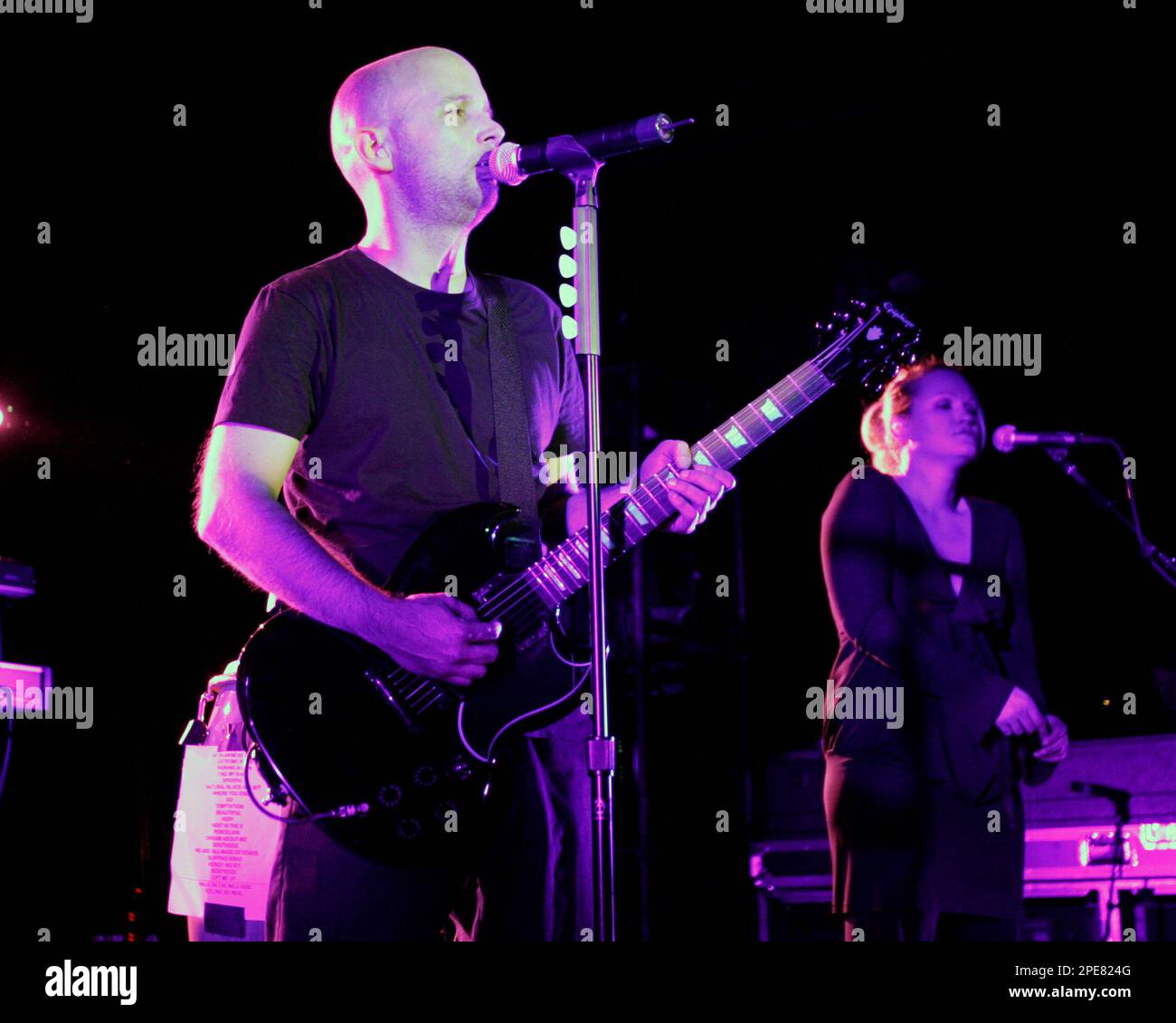 Alternative rock musician Moby, left, performs with singer Laura Dawn ...
