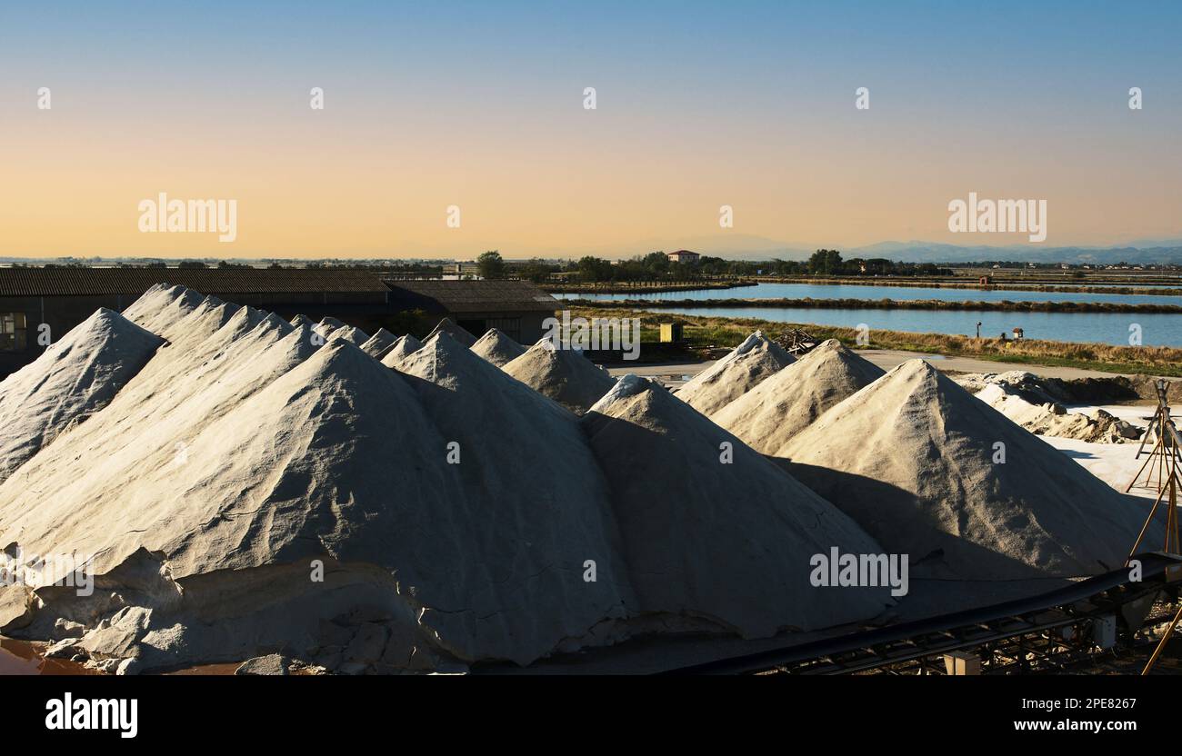 Early in the morning at sunrise inside the Cervia Salt Works with the ...