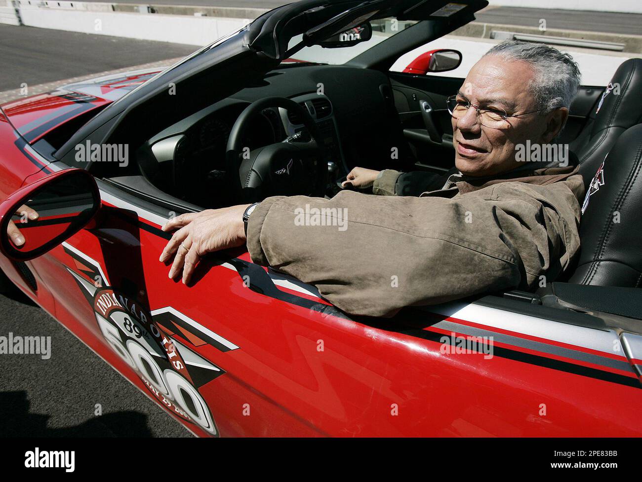 Former Secretary of State Colin Powell waits to drive the pace car at ...