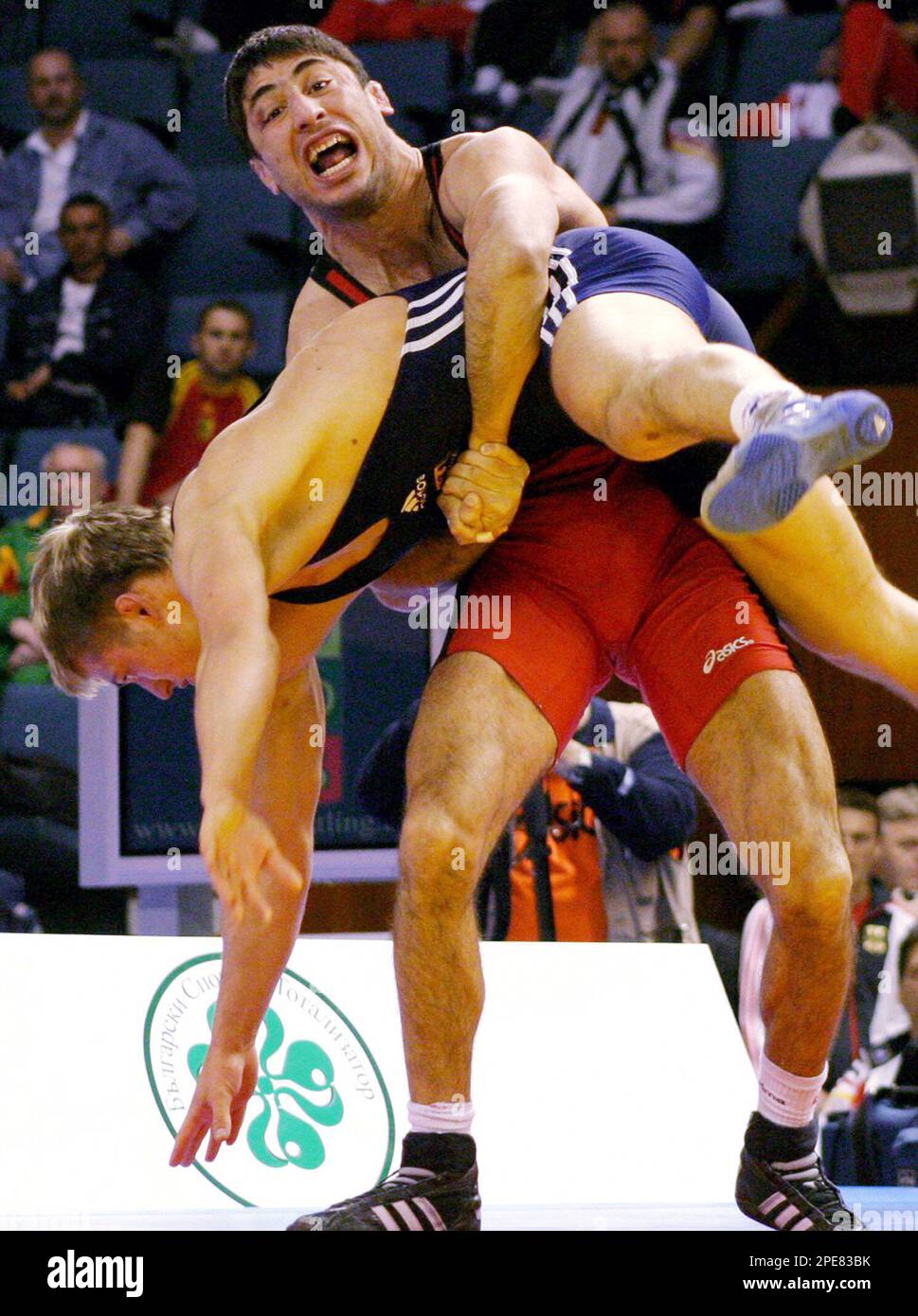 Bulgaria's Nikolai Gergov lifts Christian Fetzer of Germany during ...