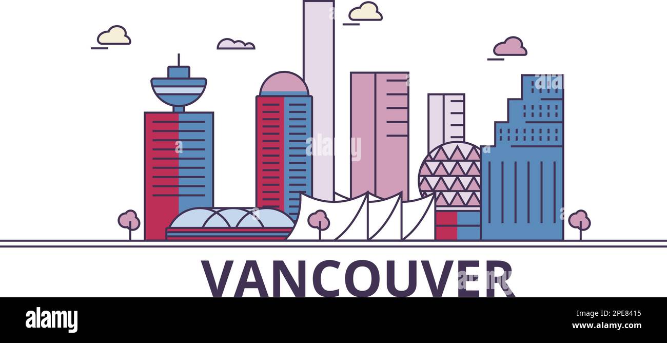 Canada, Vancouver City tourism landmarks, vector city travel ...