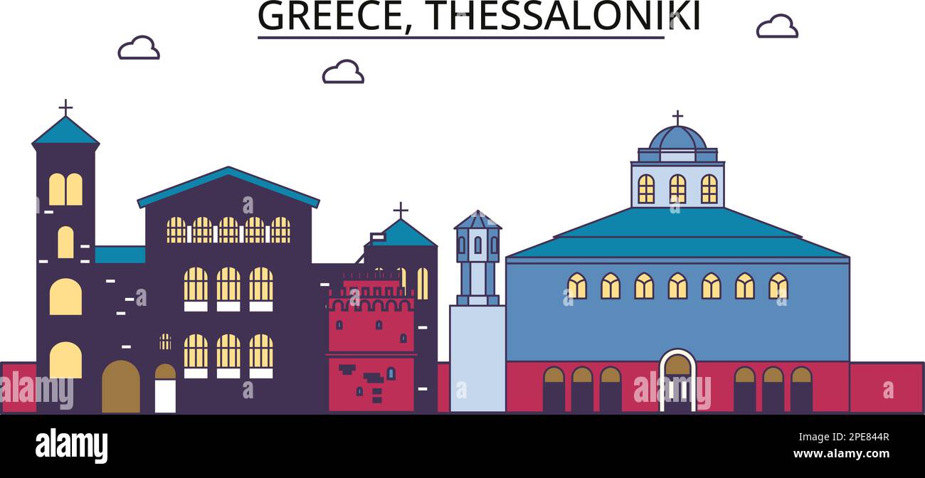 Greece, Thessaloniki tourism landmarks, vector city travel illustration ...