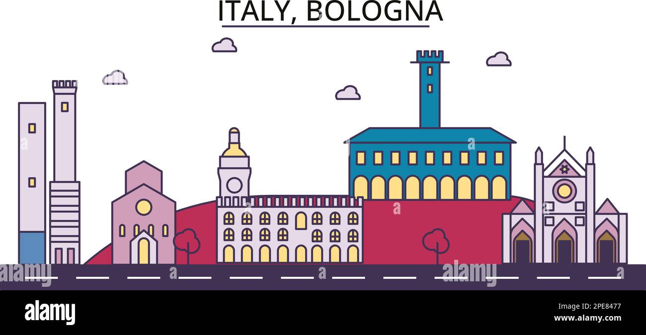 Italy, Bologna tourism landmarks, vector city travel illustration Stock ...