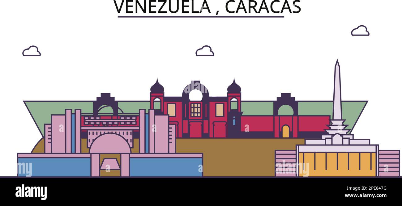 Venezuela , Caracas tourism landmarks, vector city travel illustration ...