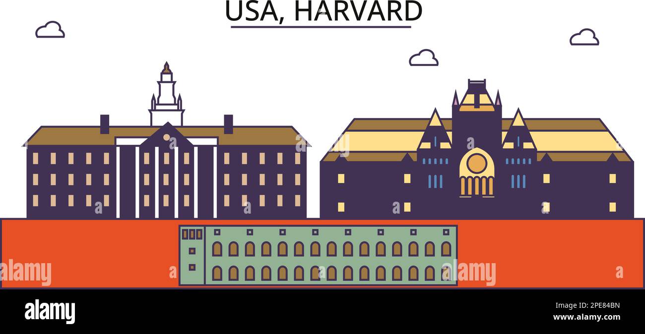 United States, Harvard tourism landmarks, vector city travel ...