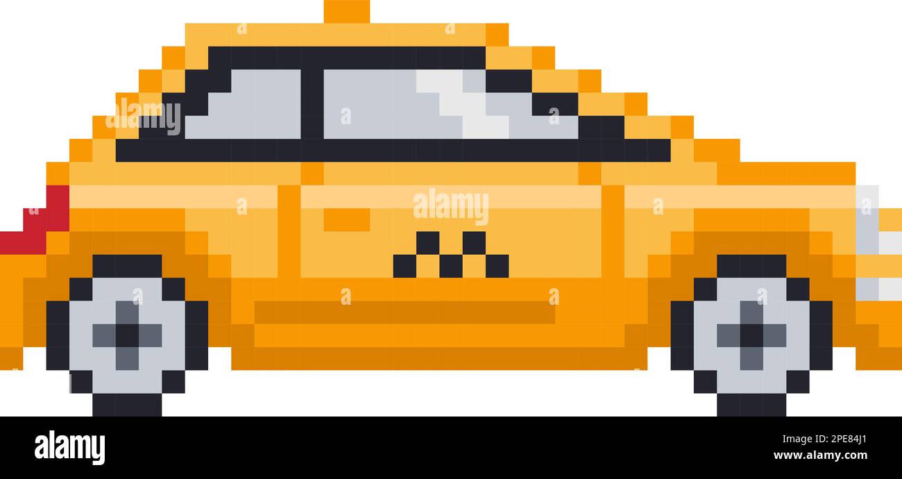8 bit pixel taxi car. Vector illustration for game assets and cross ...
