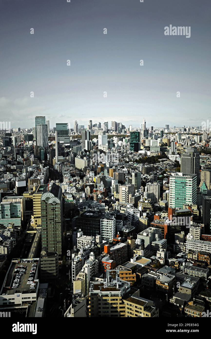 Panoramic view of Tokyo in a cloudy sky High-rise buildings in Shibuya ...