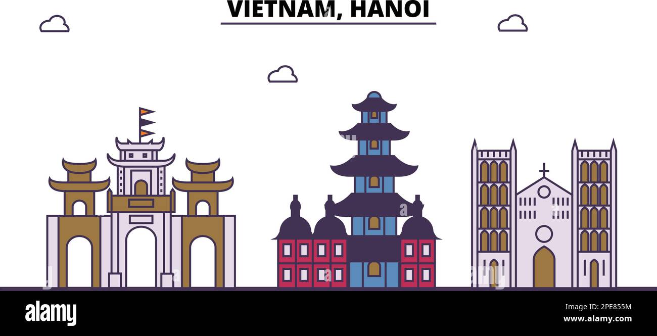 Vietnam, Hanoi tourism landmarks, vector city travel illustration Stock ...