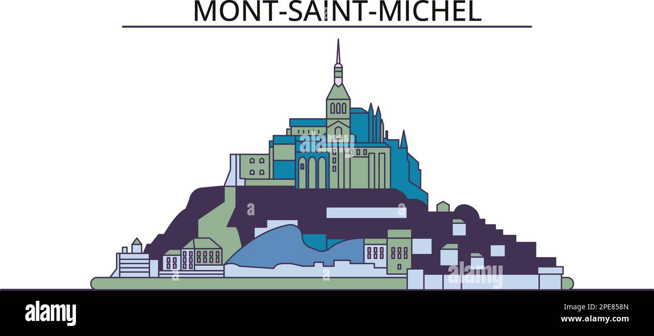 France, Mont Saint Michel And Its Bay tourism landmarks, vector city ...