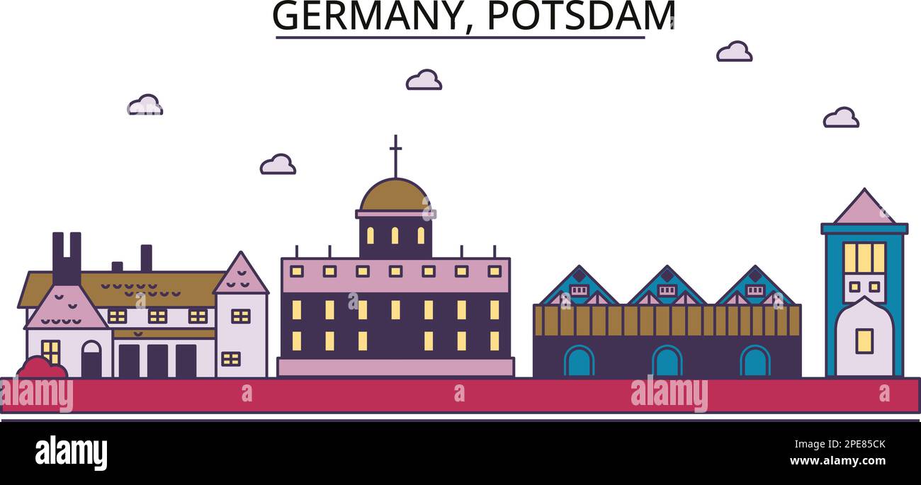 Germany, Potsdam tourism landmarks, vector city travel illustration ...