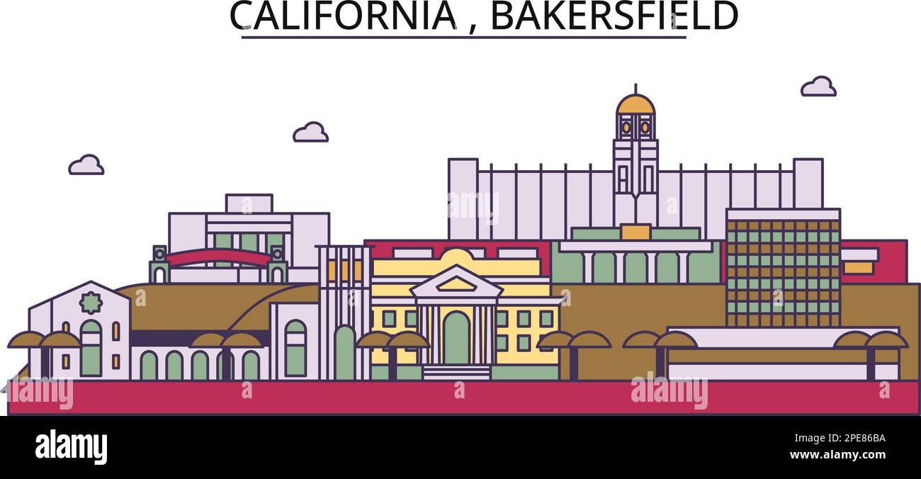 United States, Bakersfield tourism landmarks, vector city travel ...