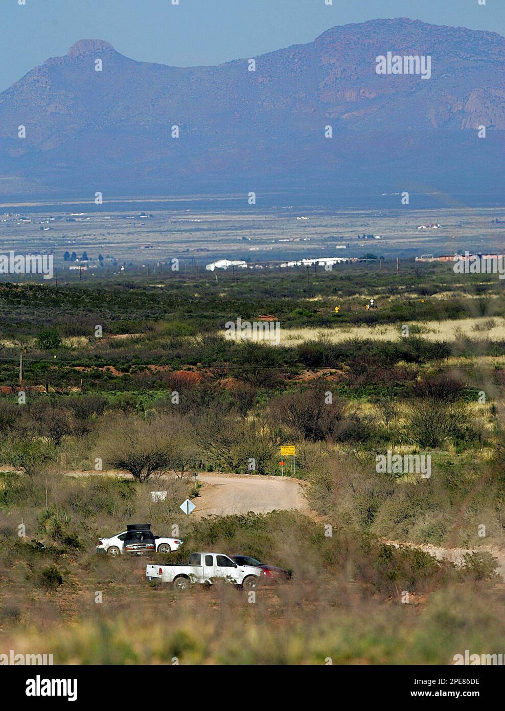 MinuteMan volunteers park along the U.S./Mexican border on Border Road ...