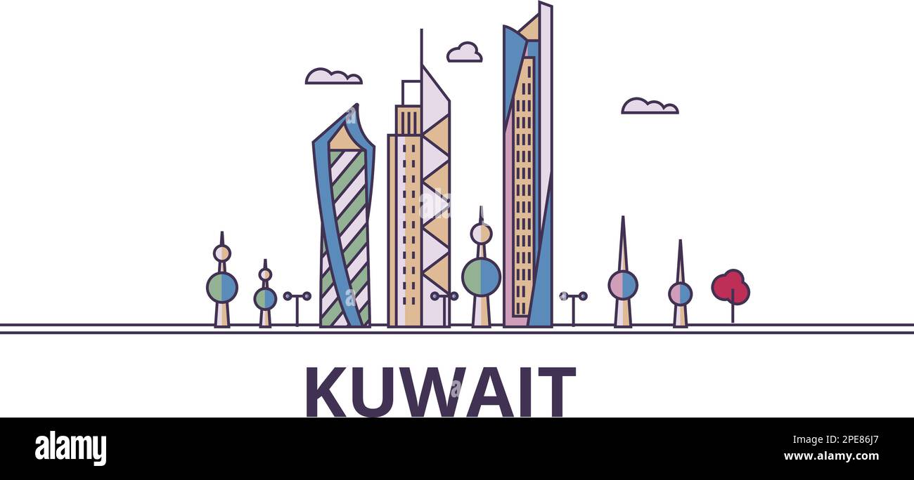 Kuwait, Kuwait tourism landmarks, vector city travel illustration Stock ...