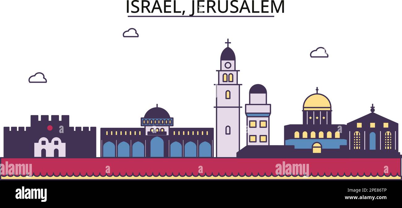 Israel, Jerusalem tourism landmarks, vector city travel illustration ...