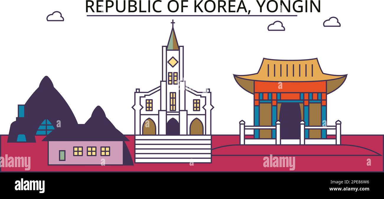 South Korea, Yongin tourism landmarks, vector city travel illustration ...