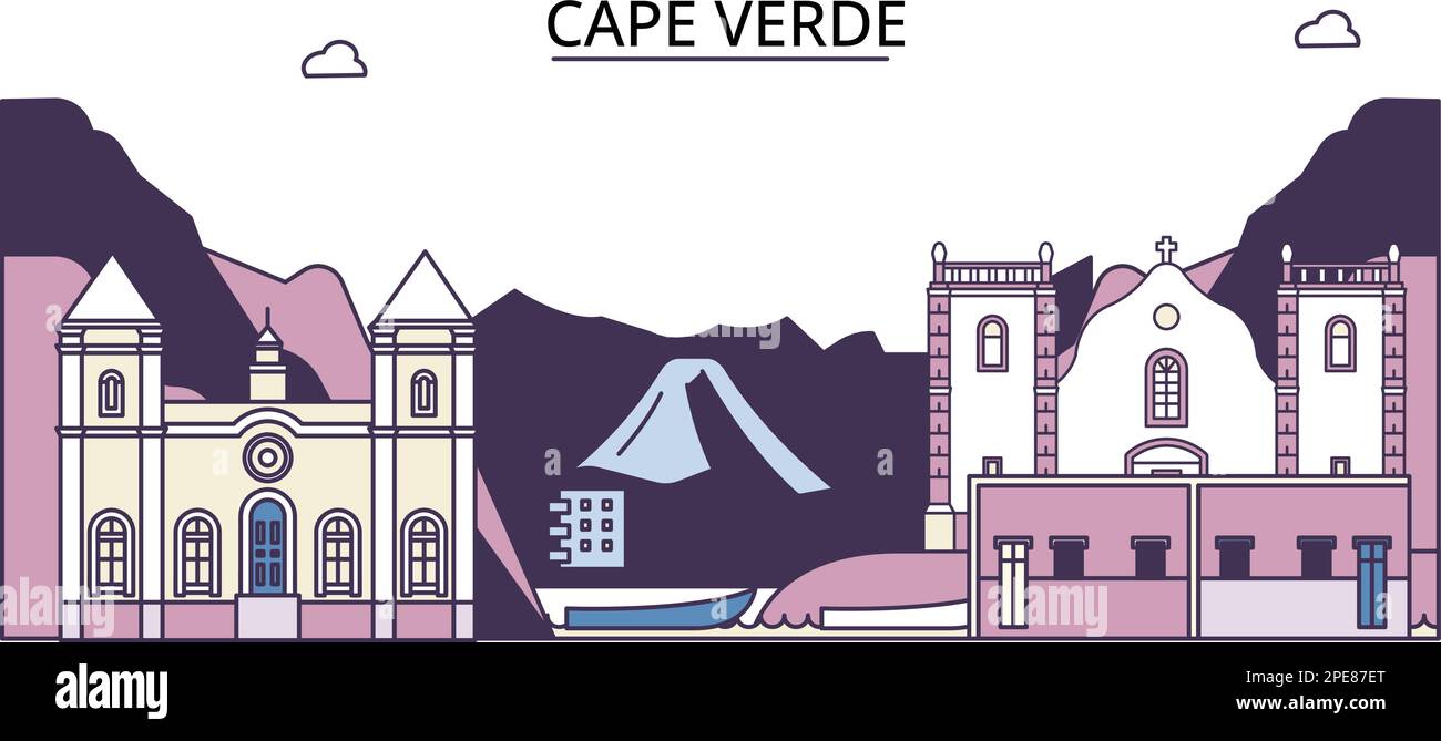 Cape Verde tourism landmarks, vector city travel illustration Stock ...