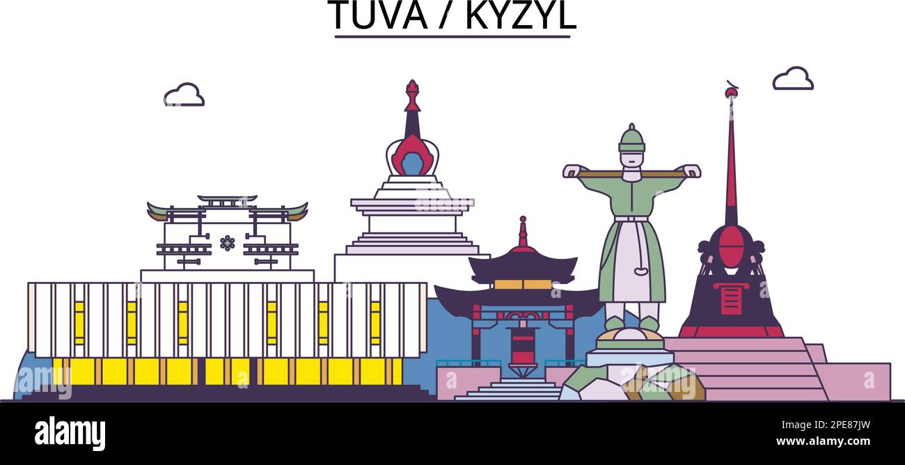 Russia, Kyzyl tourism landmarks, vector city travel illustration Stock ...