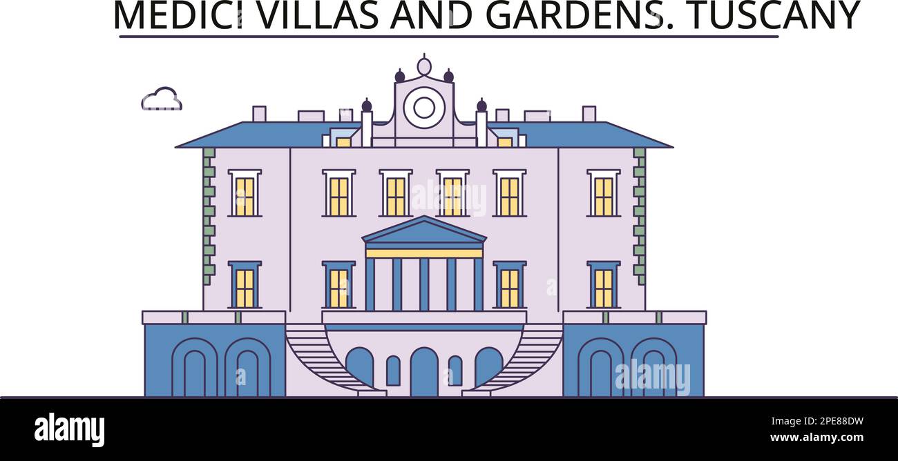 Italy, Tuscany, Medici Villas And Gardens tourism landmarks, vector ...