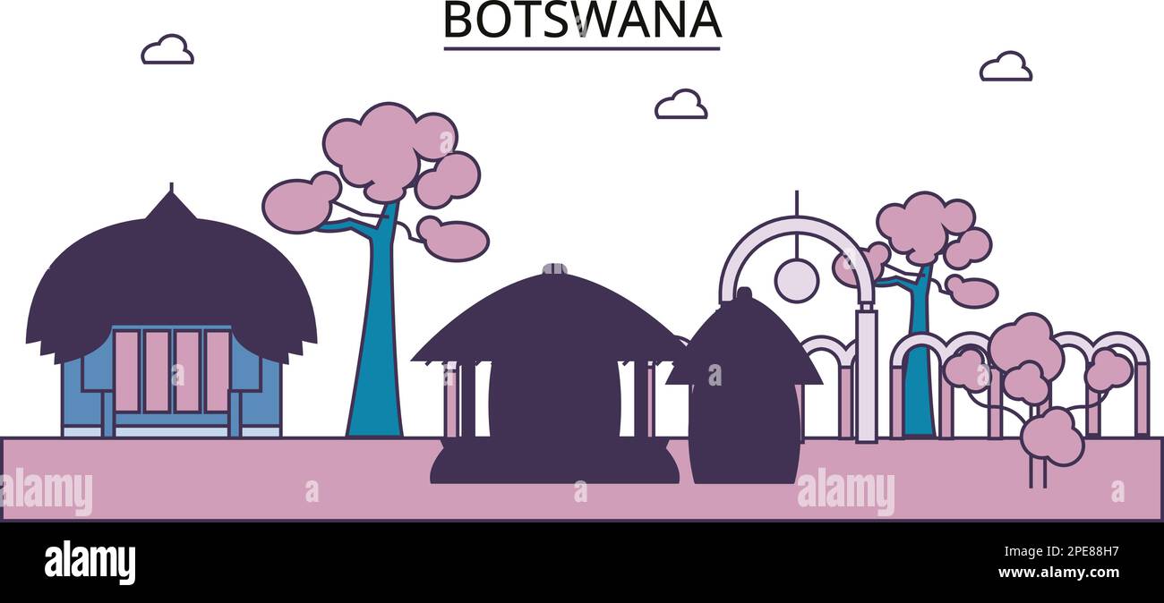 Botswana tourism landmarks, vector city travel illustration Stock ...