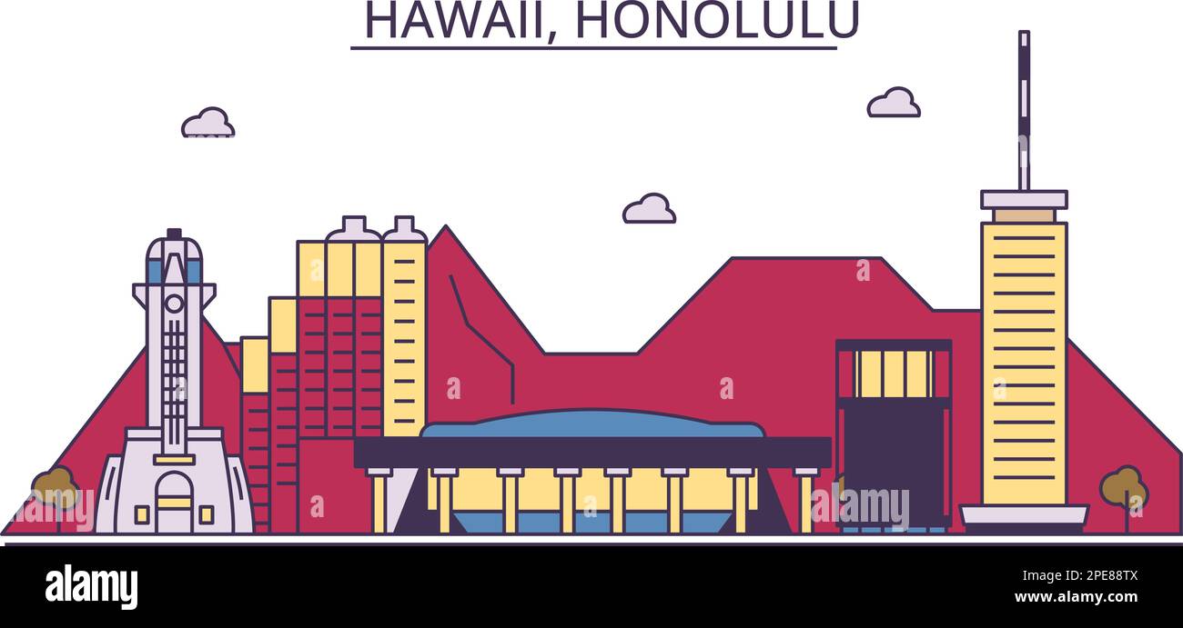 United States, Honolulu tourism landmarks, vector city travel ... United States, Honolulu tourism landmarks, vector city travel ...