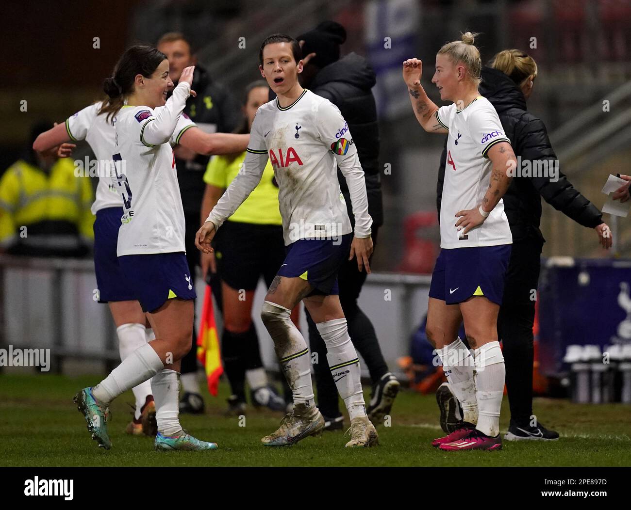 Tottenham Hotspur's Bethany England (right) celebrates with team-mates ...