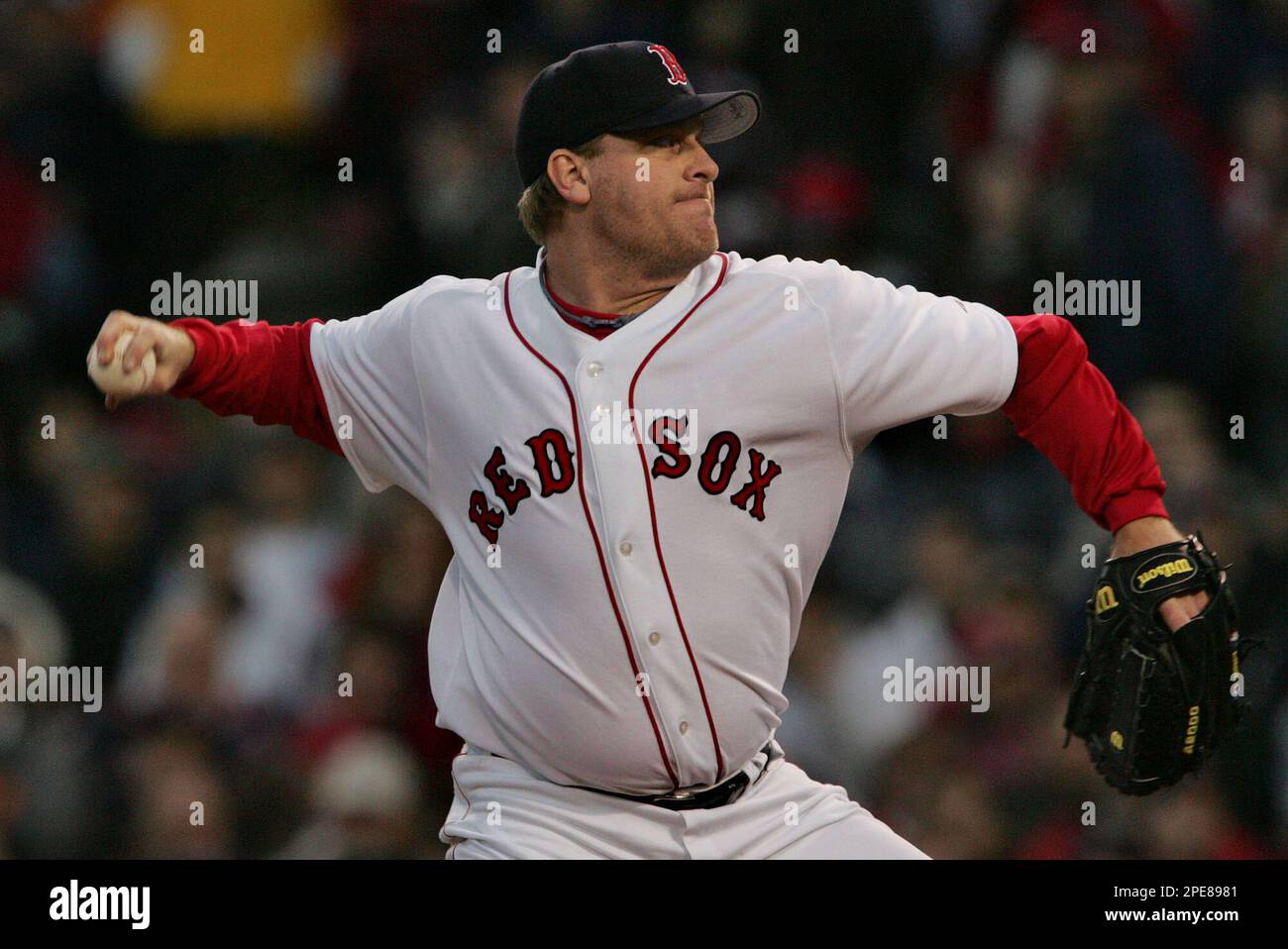 Boston Red Sox pitcher Curt Schilling delivers a throw during the first ...