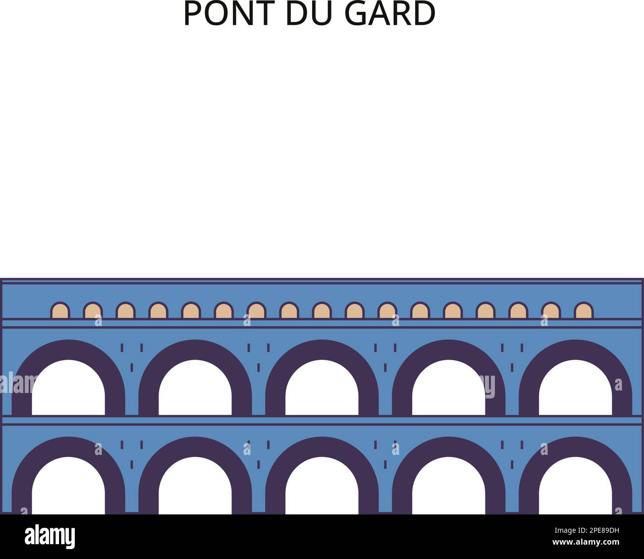 France, Pont Du Gard Landmark tourism landmarks, vector city travel ...