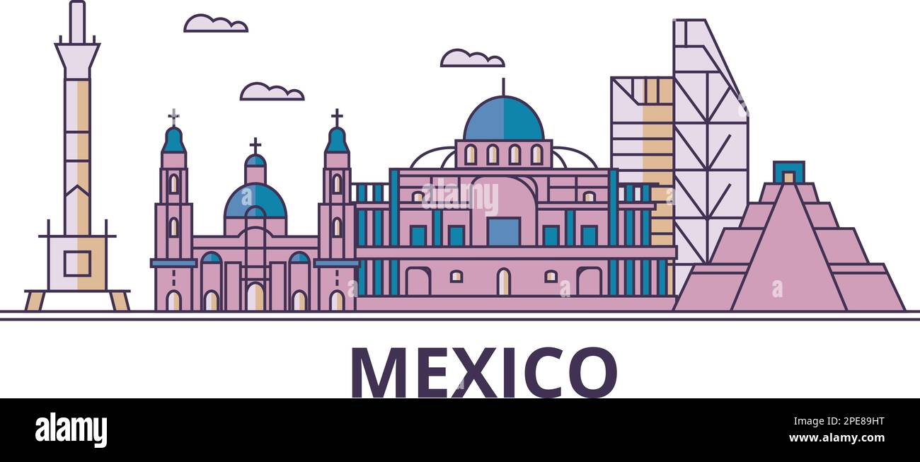 Mexico, Mexico City tourism landmarks, vector city travel illustration ...