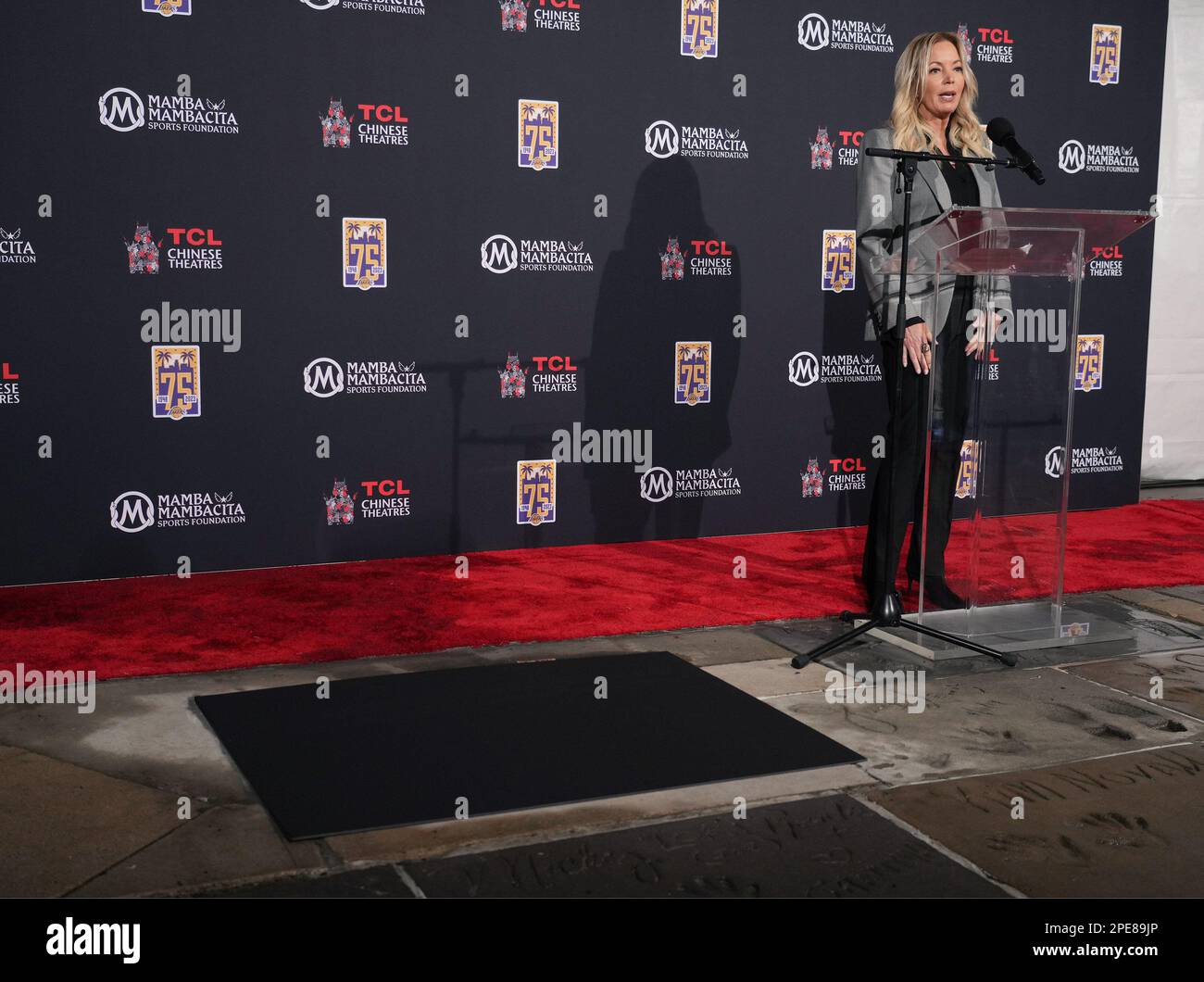 Los Angeles, USA. 15th Mar, 2023. Jeanie Buss speaking at the Kobe ...