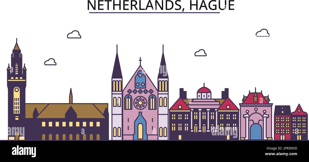 Netherlands, Hague tourism landmarks, vector city travel illustration ...