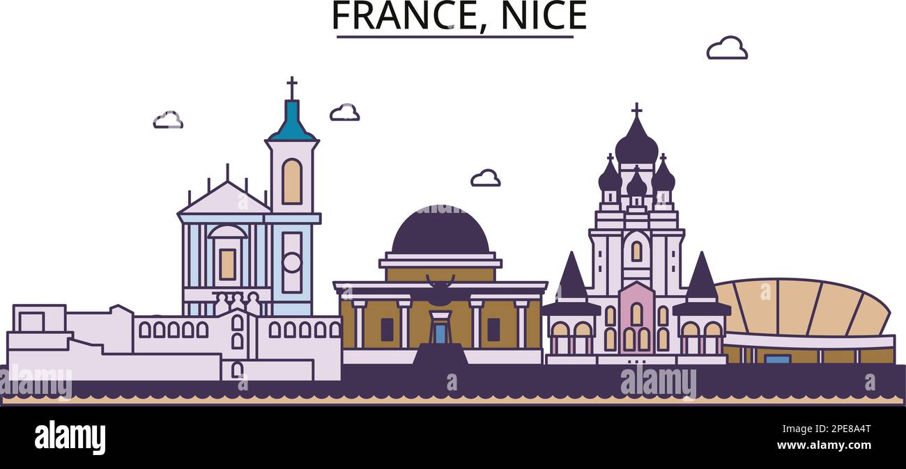 France, Nice tourism landmarks, vector city travel illustration Stock ...