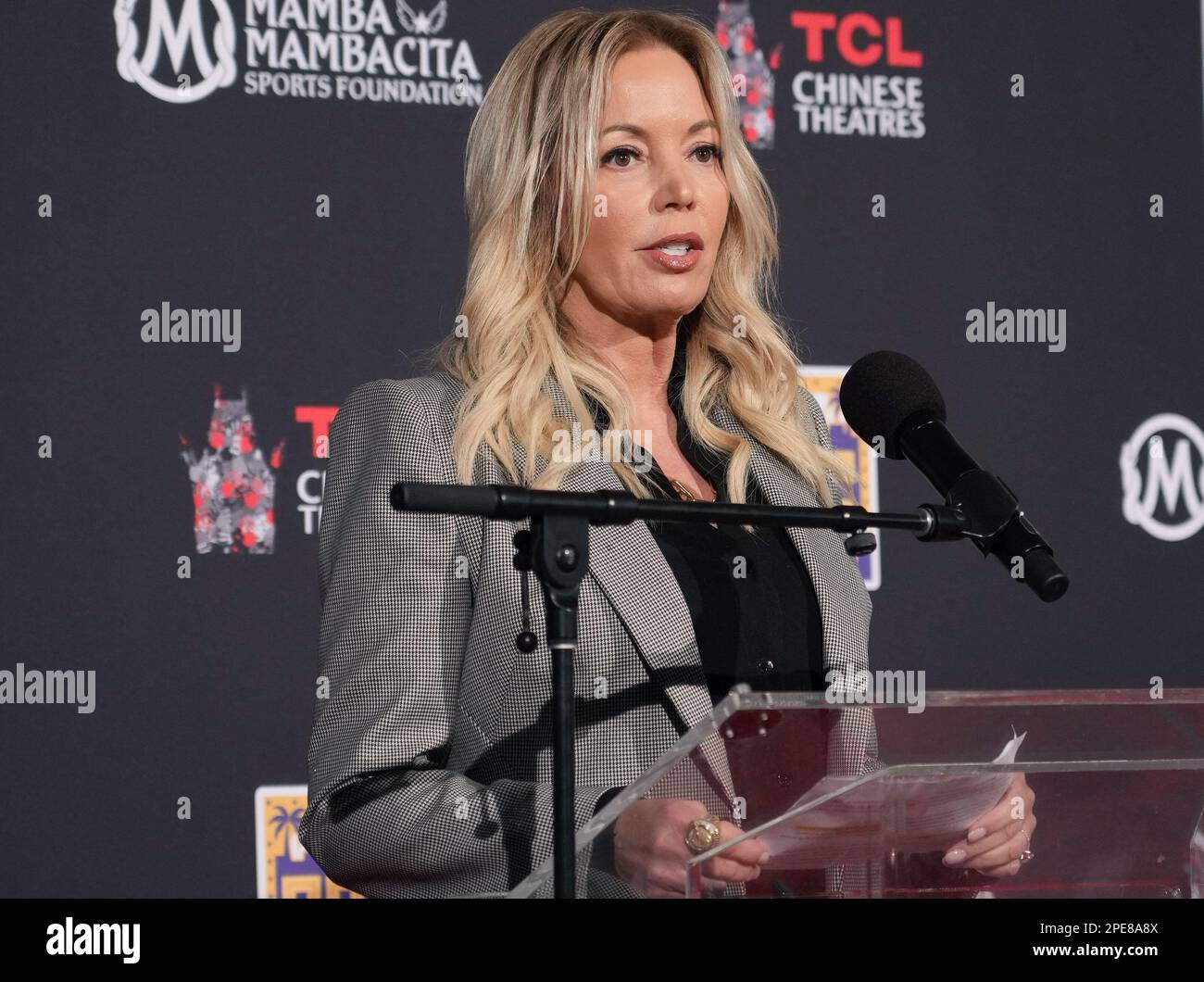 Los Angeles, USA. 15th Mar, 2023. Jeanie Buss speaking at the Kobe ...