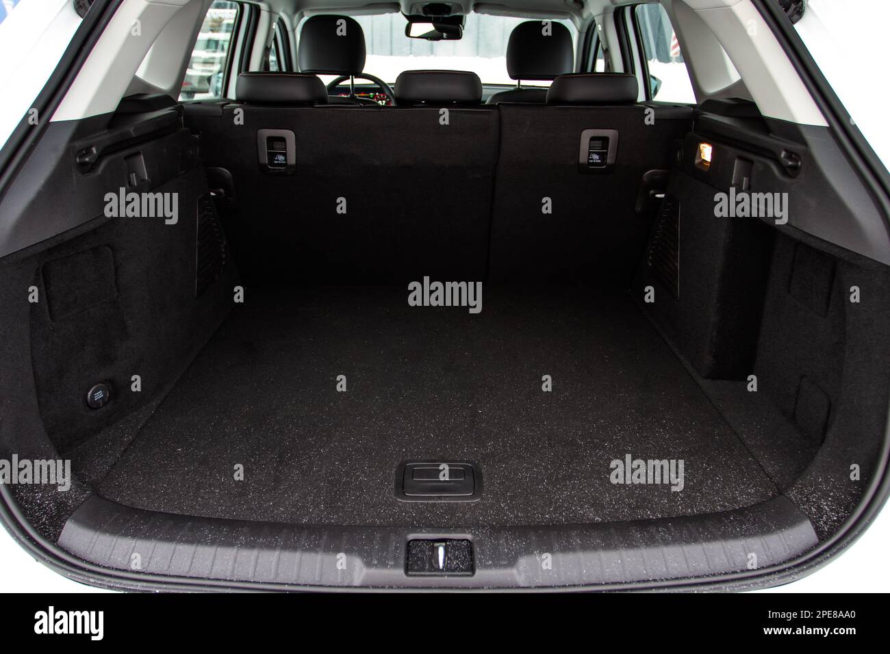 Huge, clean and empty car trunk in interior of compact suv. Rear view ...