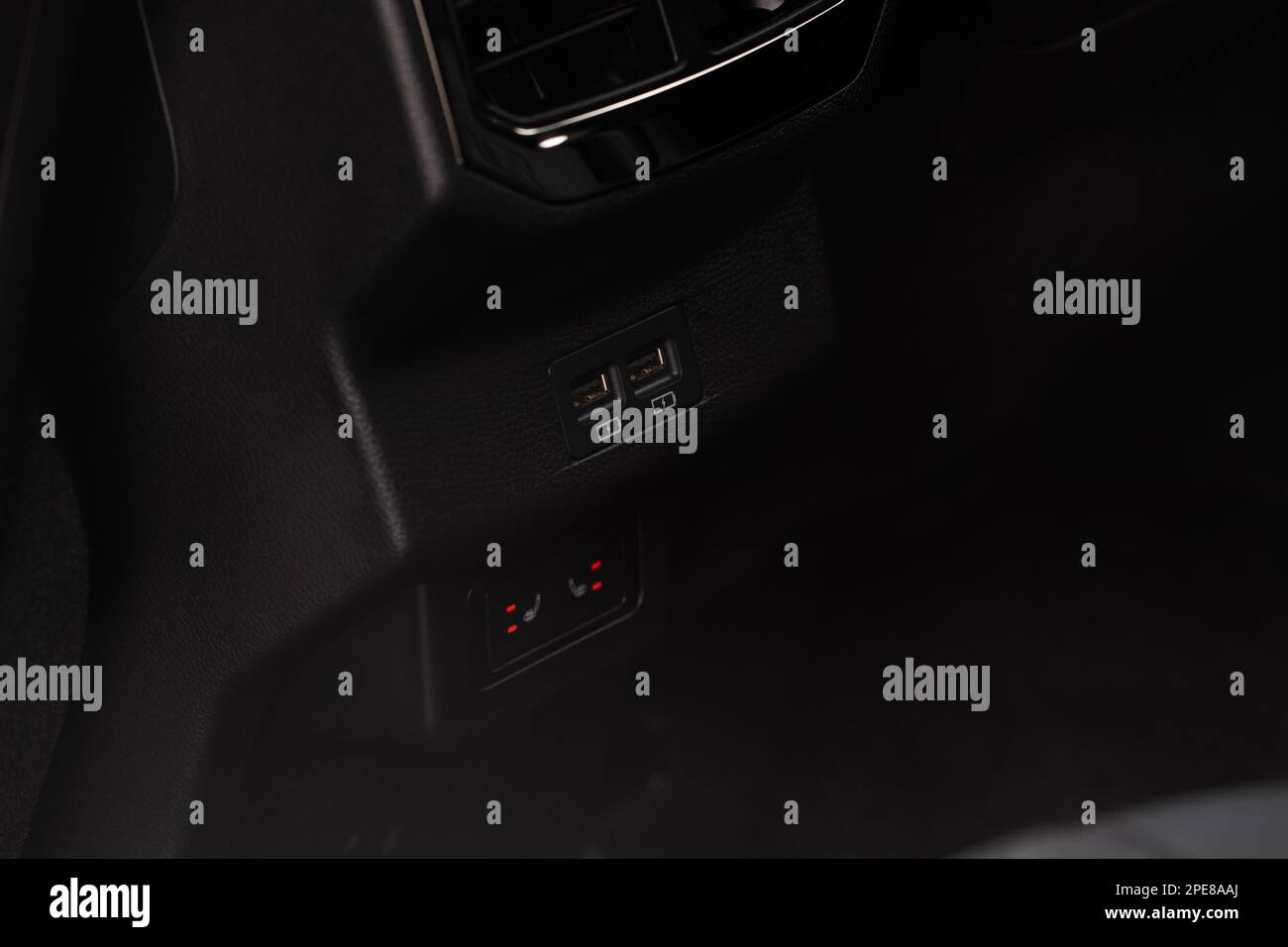 Opened car USB port in the car for connecting device. Power output of ...