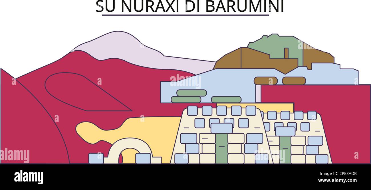 Italy, Barumini, Su Nuraxi Di Barumini tourism landmarks, vector city ...