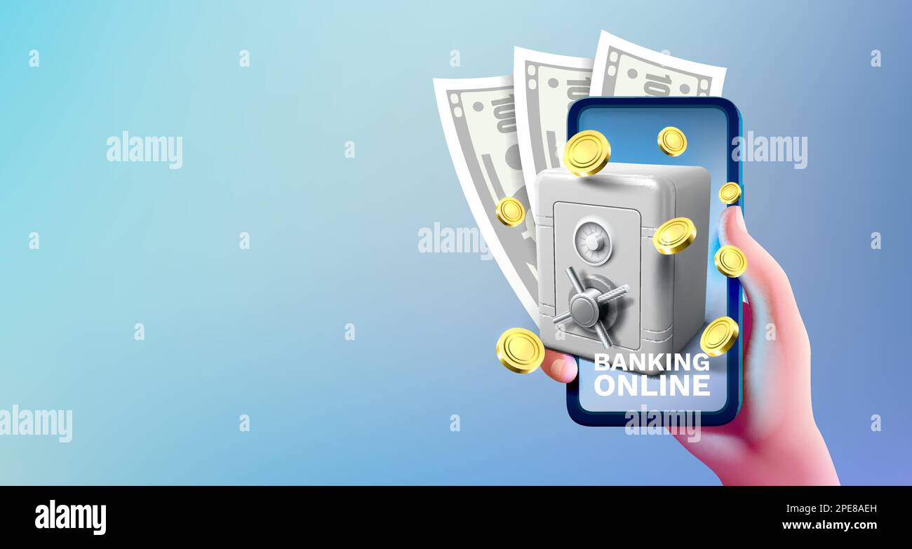 Mobile safe banking service, financial payment Smartphone mobile screen ...