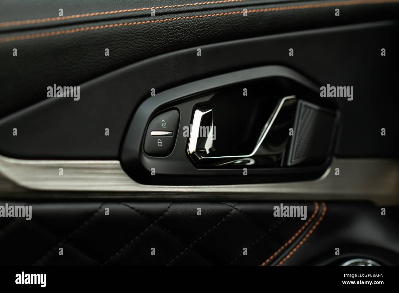 Car central door lock and unlock button close up. Close and open signs ...