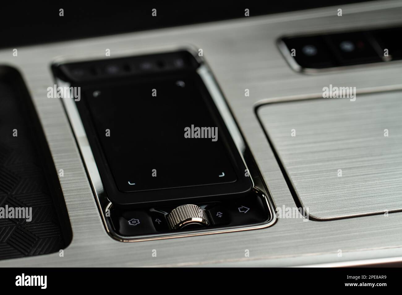 Car media controller close up. Modern car media and navigation control ...