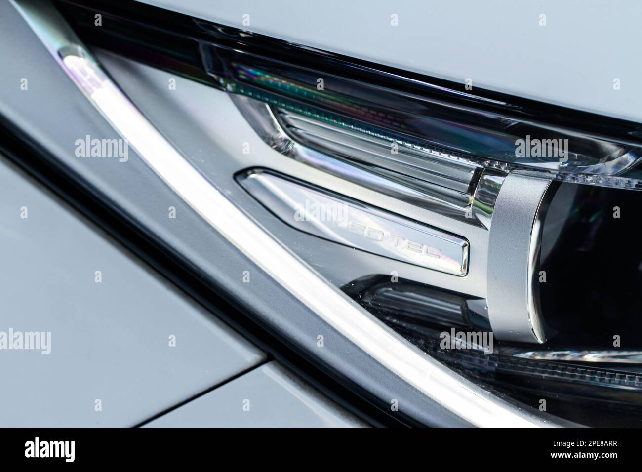 Modern car headlight close up view. LED Headlight of a car Stock Photo ...