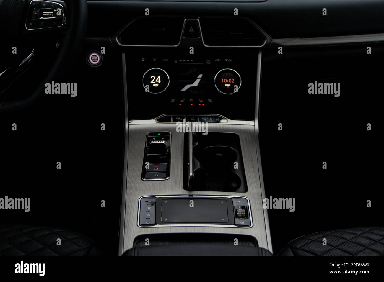Modern car central console. Drive mode selector button Stock Photo - Alamy