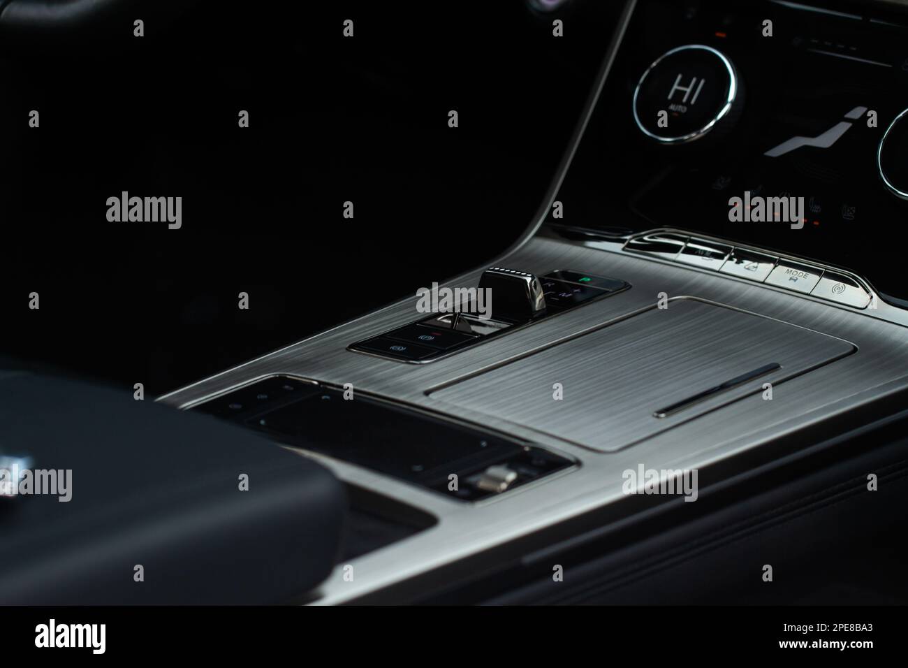 Modern car automatic gearbox. Gearbox control buttons. Gear selector ...