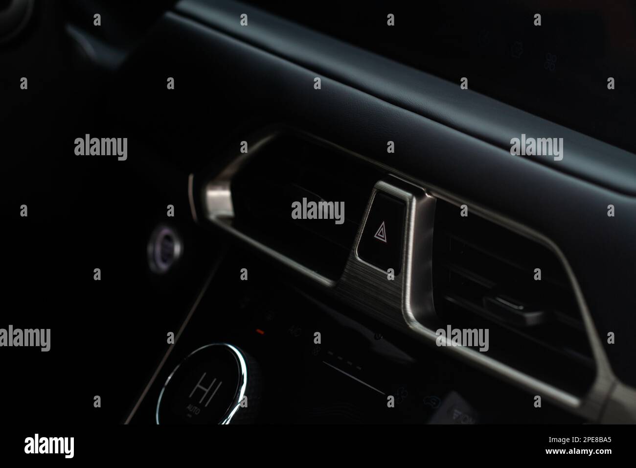 Emergency button in car, hazard light. Close up of car emergency button ...