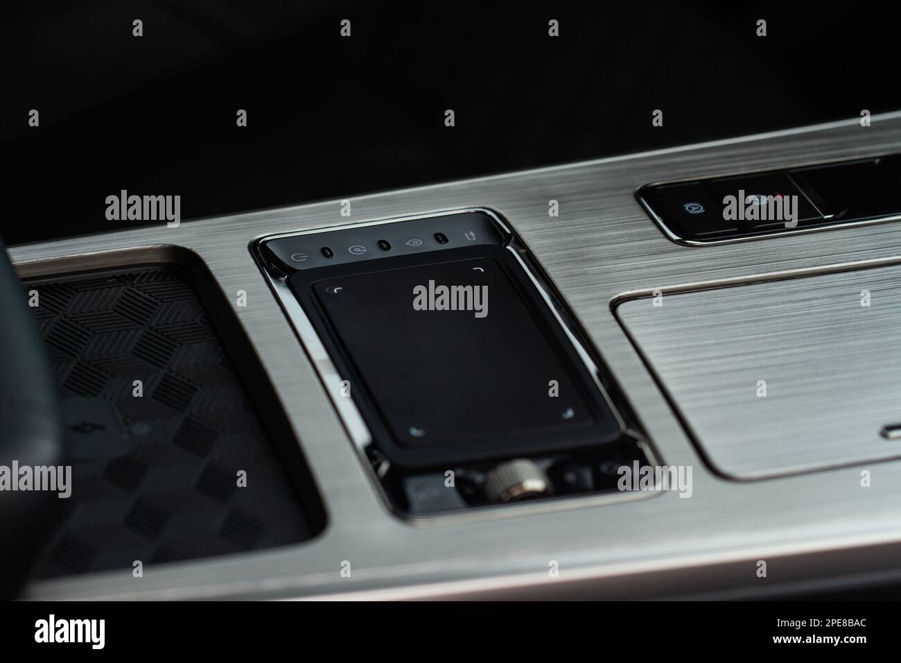 Modern car interior. Media control touchpad. Car touchpad close up ...