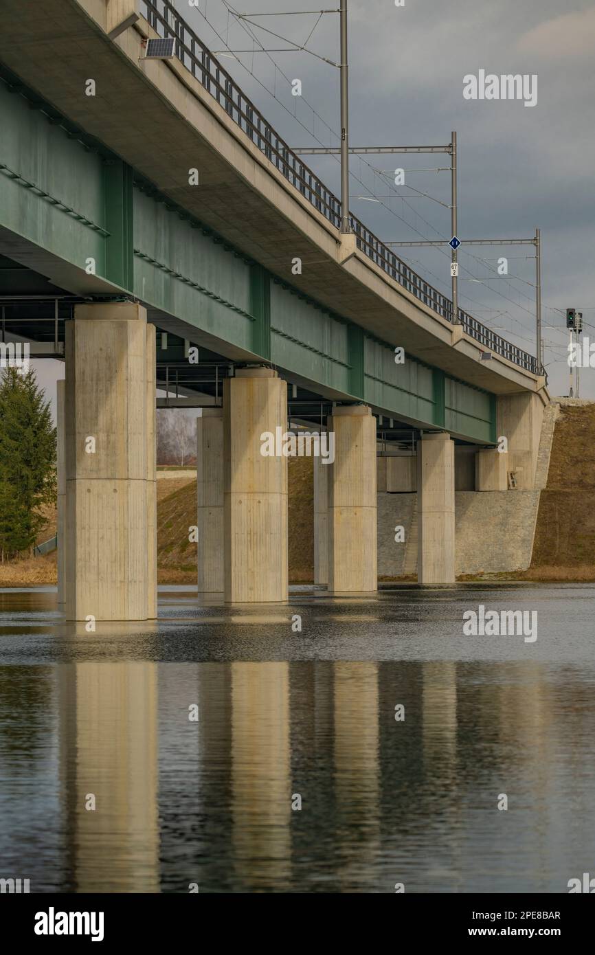 Overpass of new railway track over ponds between Sobeslav and Tabor ...