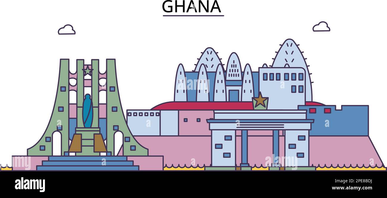 Ghana tourism landmarks, vector city travel illustration Stock Vector ...